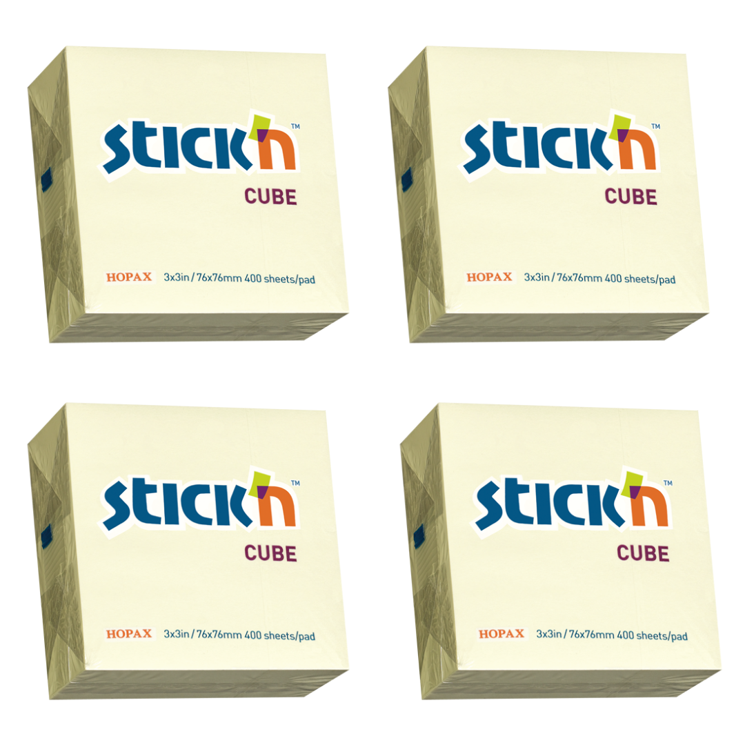 Stick'n Memokubus notes - 4 pack - 76x76mm - Pastel geel - 1600 Sticky ...